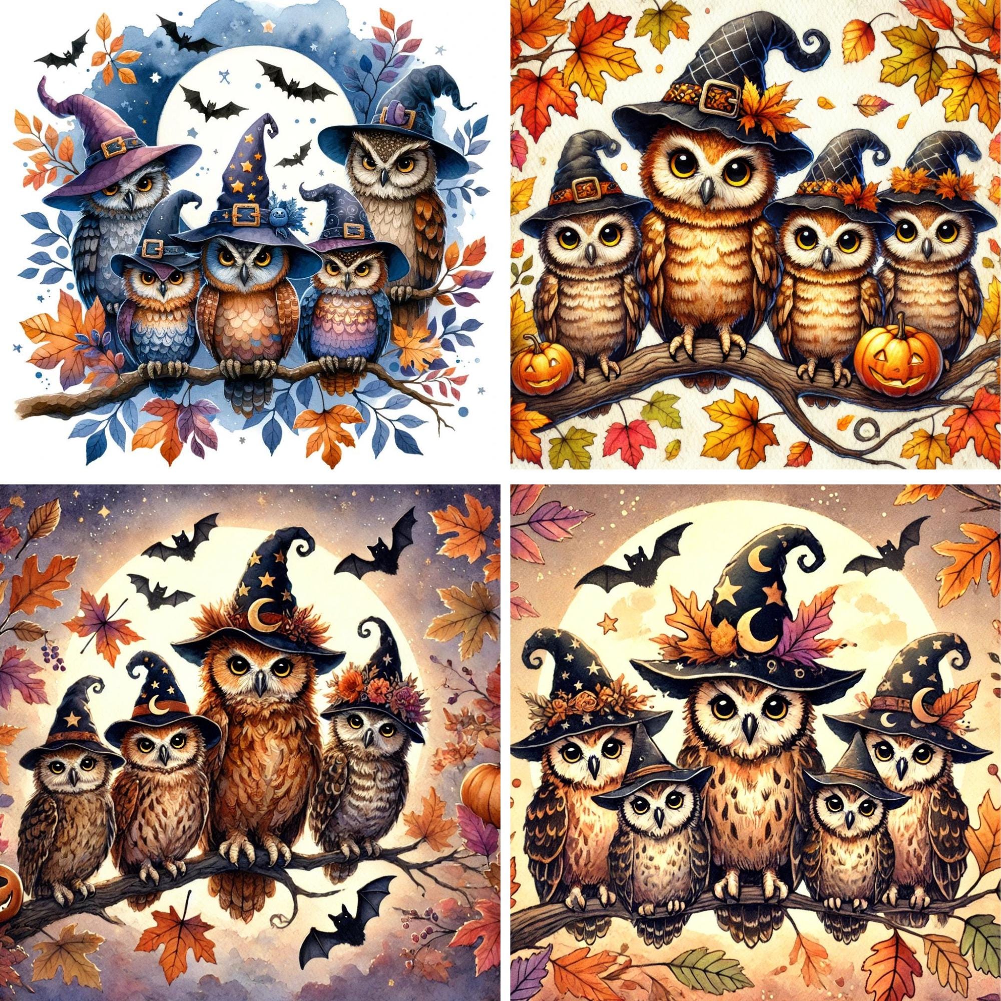 Owl Witch, Halloween Owl Clipart, Owl Clipart Digital Paper Commercial ...