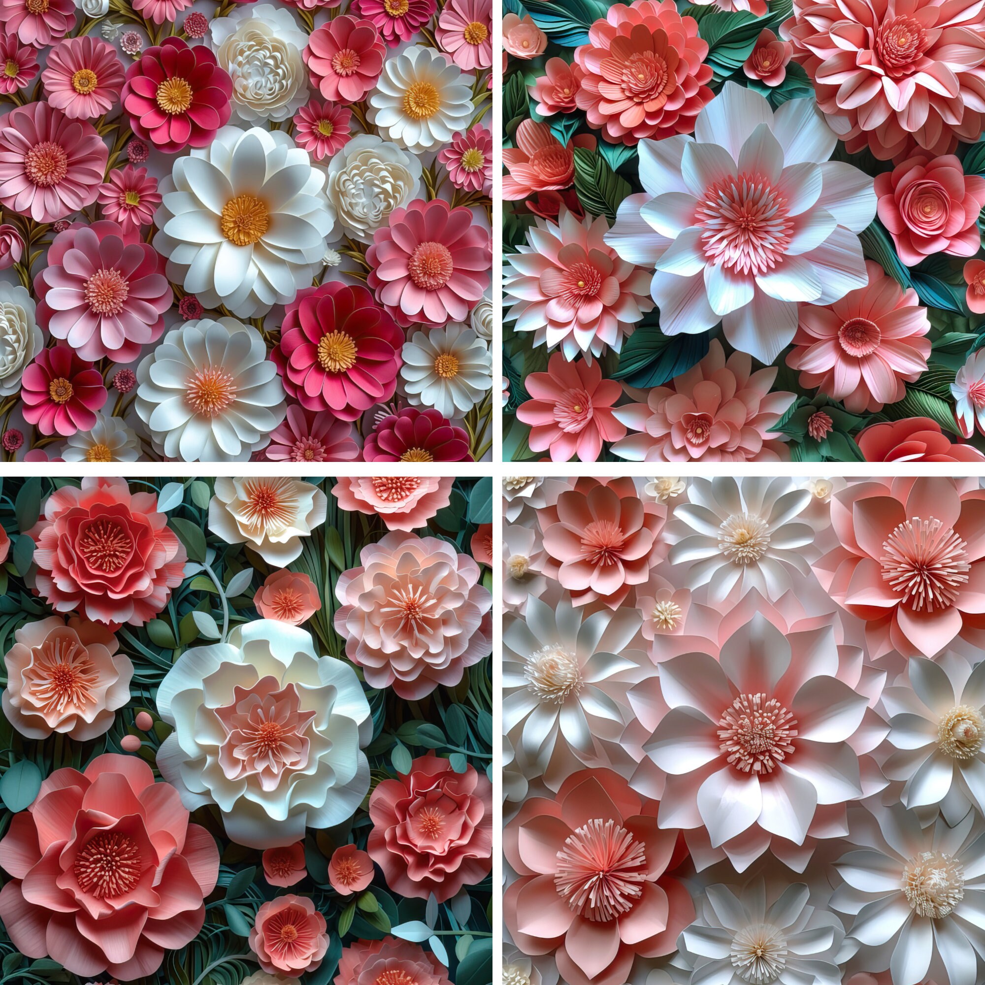 Pink Paper Flowers, Paper Flowers Seamless Pattern Digital Paper, 3D ...