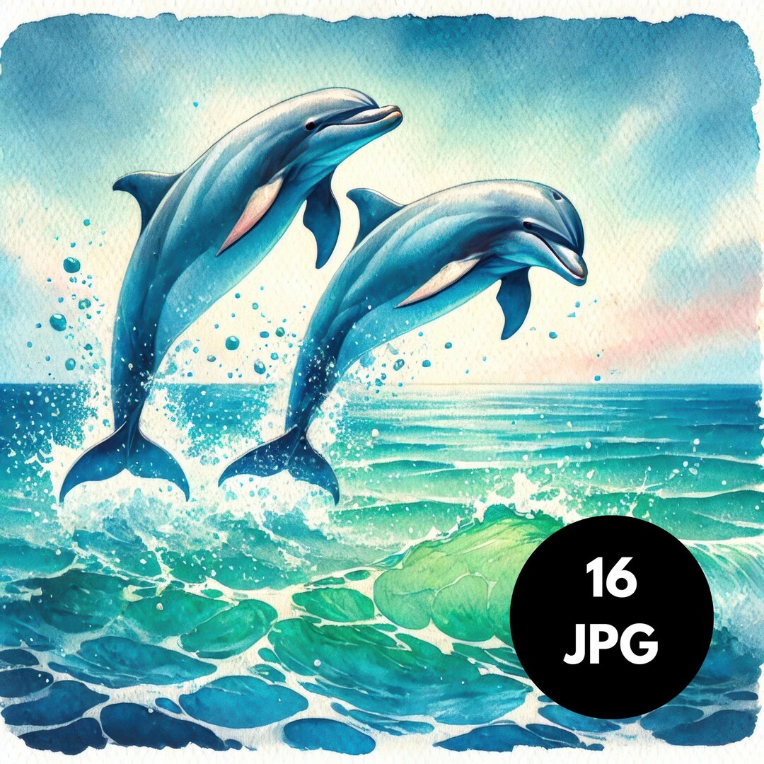 Dolphin Clipart Digital Paper Commercial Use, Watercolor Dolphin ...