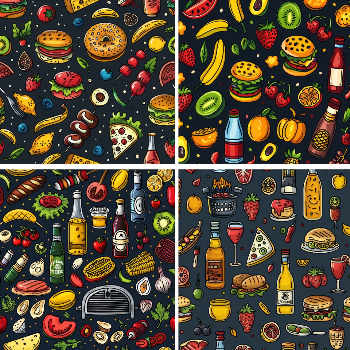 Barbeque and Food Doodles Seamless Pattern Clipart Digital Paper, Food ...