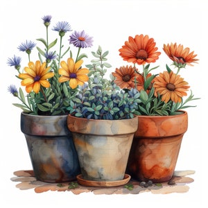 Flower Pot Clipart Digital Paper Commercial Use, Rustic Pots, Printable ...