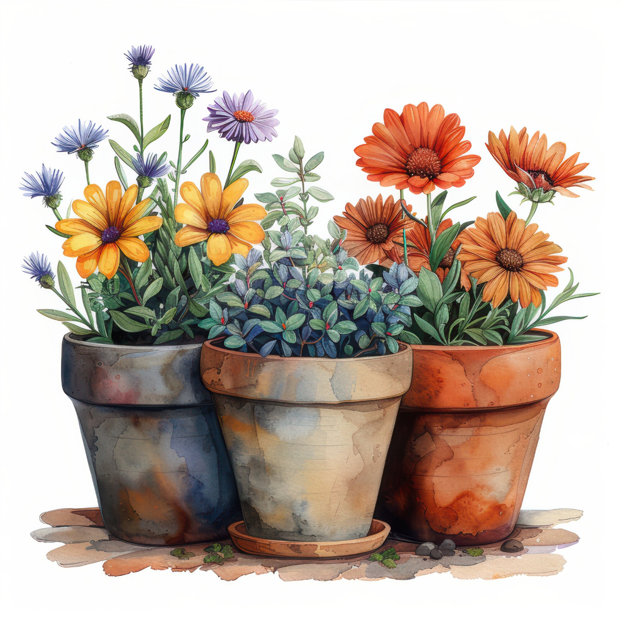 Flower Pot Clipart Digital Paper Commercial Use, Rustic Pots, Printable ...