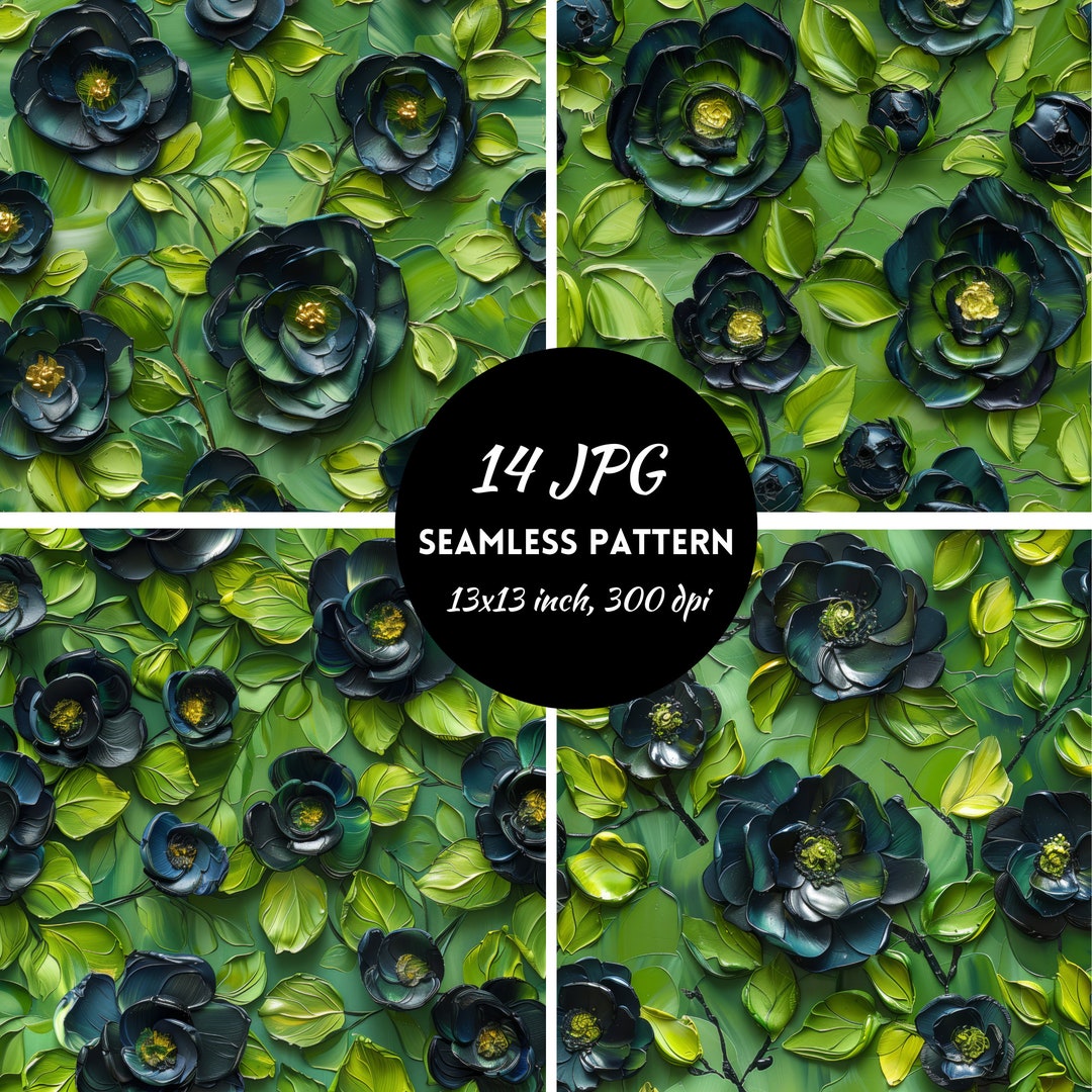 Black Roses on Green Background Seamless Pattern Digital Paper, Black ...