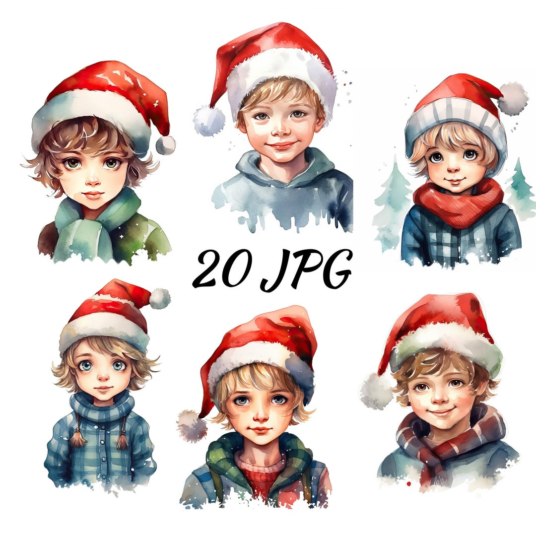 Christmas Little Boy Watercolor Clipart Bundle, Christmas Boys Clipart ...