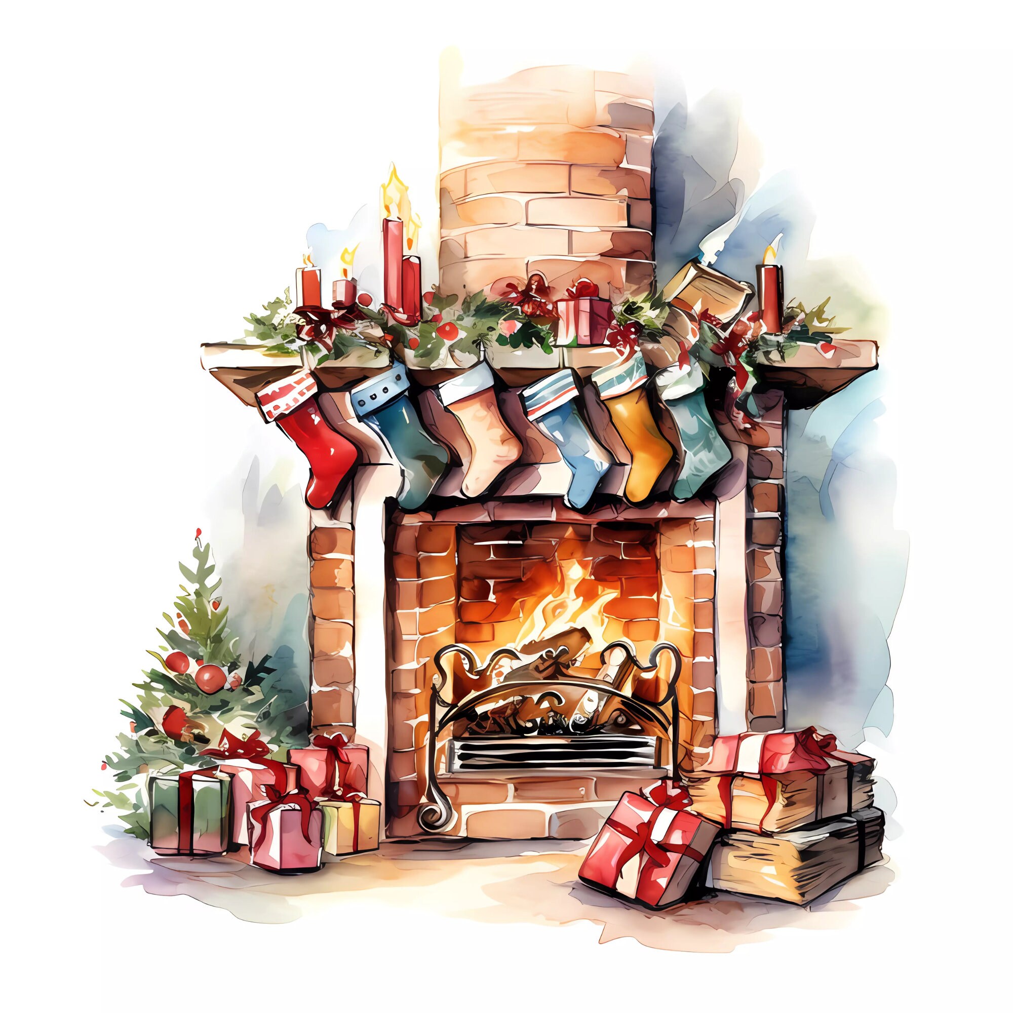Christmas Fireplace With Stockings Clipart, Christmas Clipart ...
