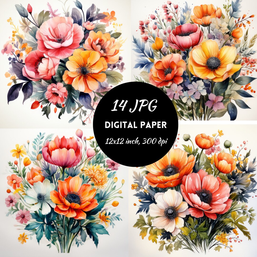 Summer Flowers Clipart Digital Paper Instant Download Commercial Use ...