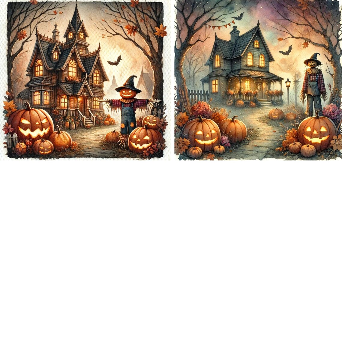 Halloween Haunted House Clipart, Pumpkins Scarecrow Clipart, Halloween ...