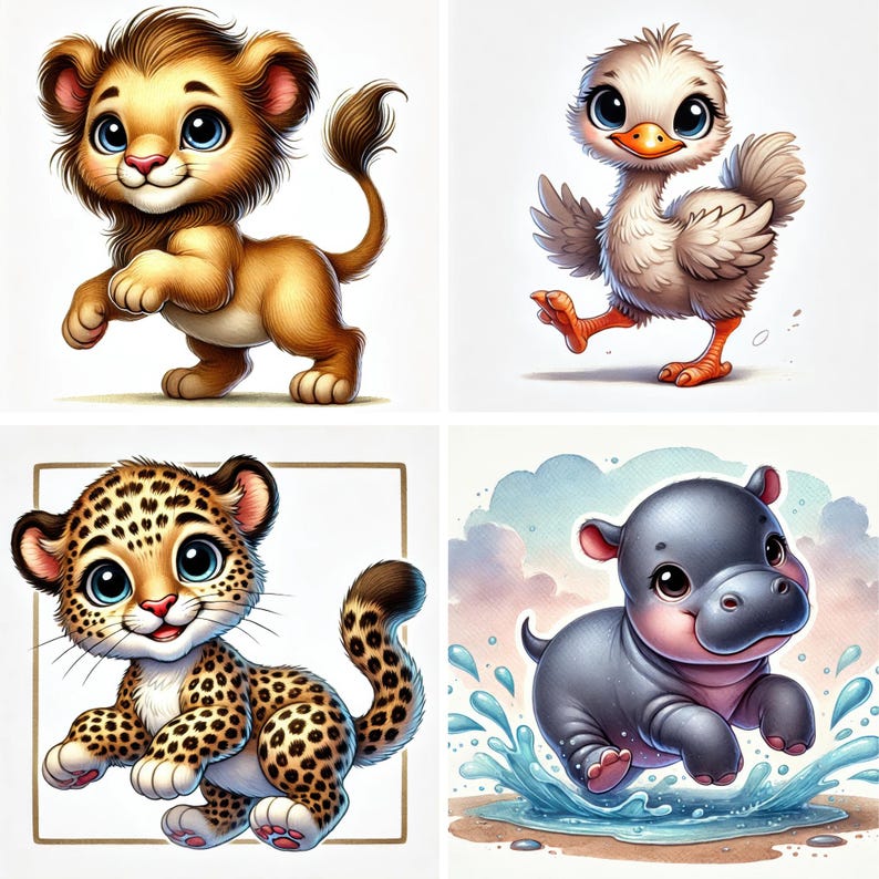 Baby Animals Clipart, Nursery Safari Animal Prints, Baby Animals ...