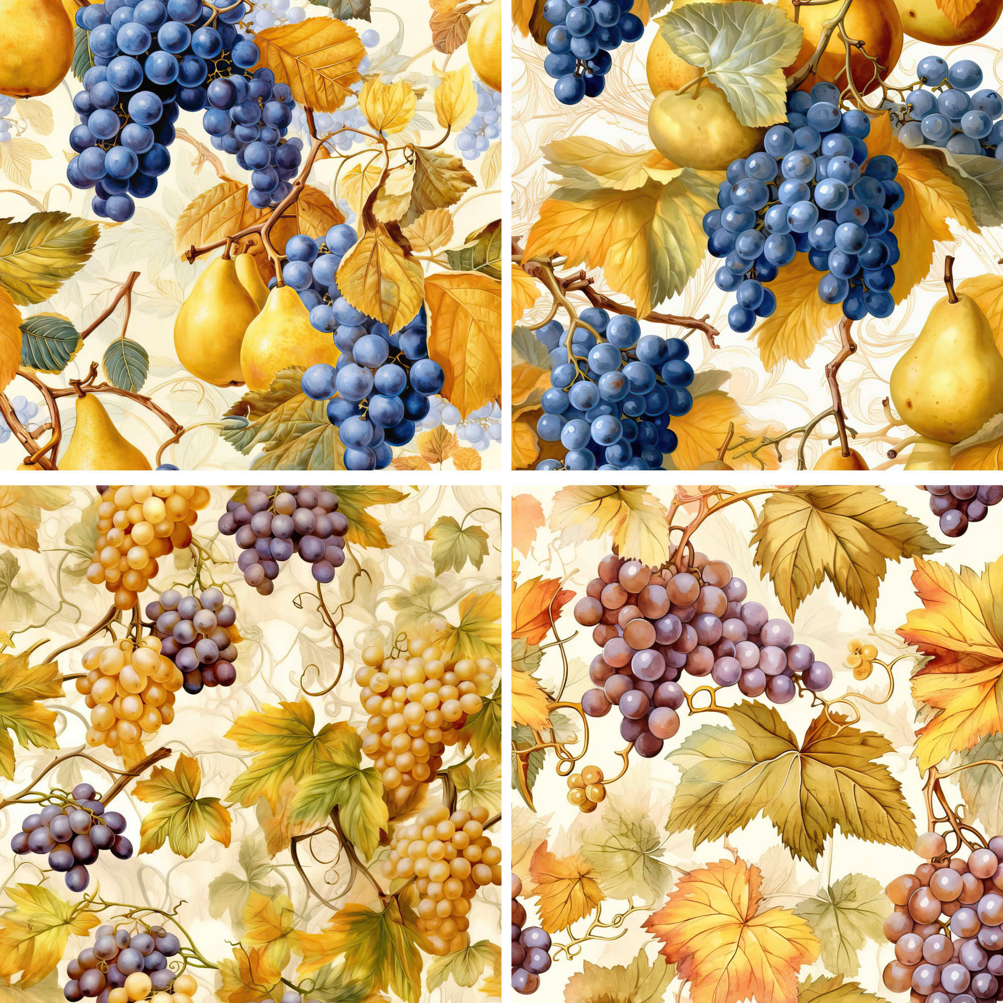 Grapes Seamless Patterns Digital Paper, Fall Fruits Seamless Patterns ...