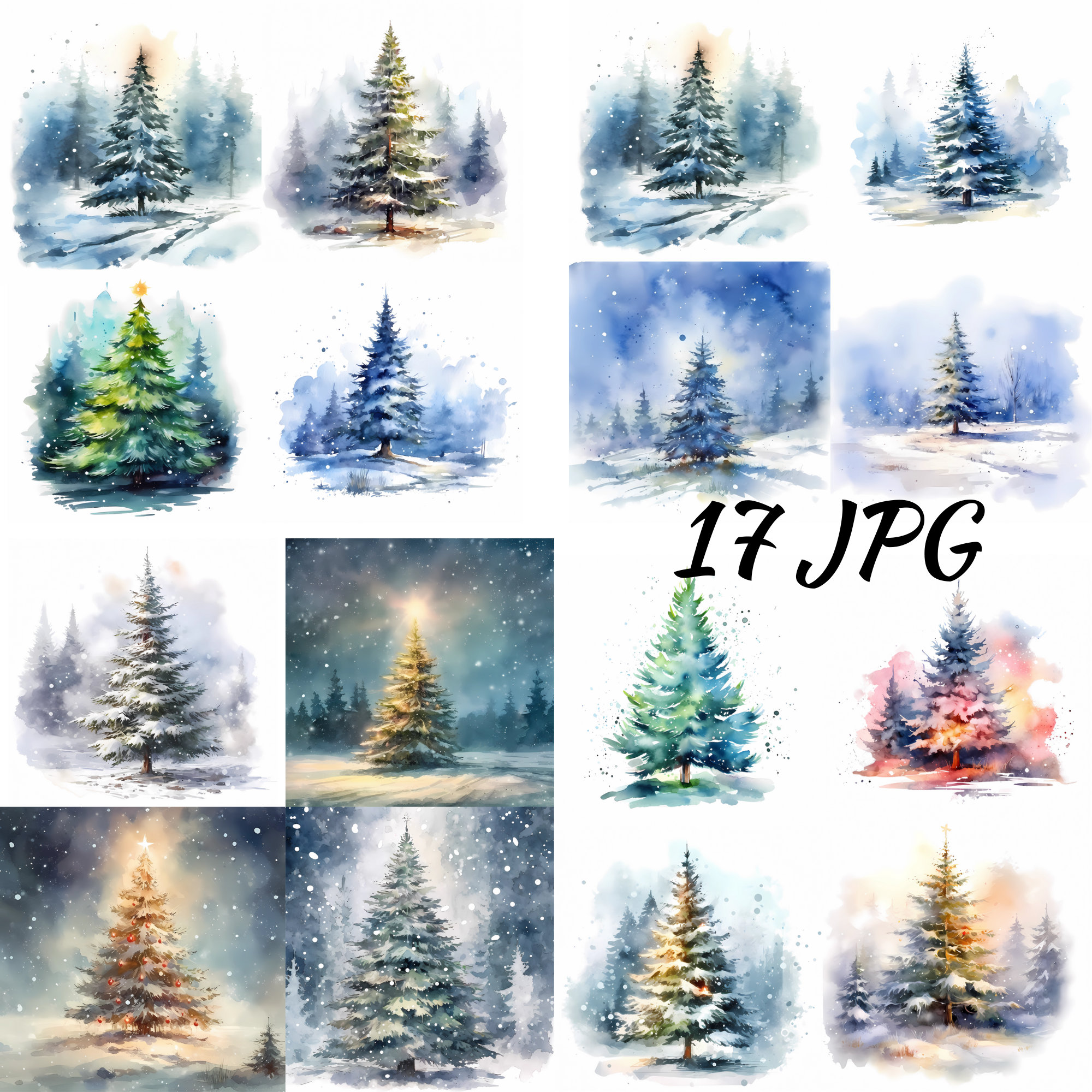 Christmas Tree Clipart, Watercolor Winter Tree Clipart, Pine Trees ...