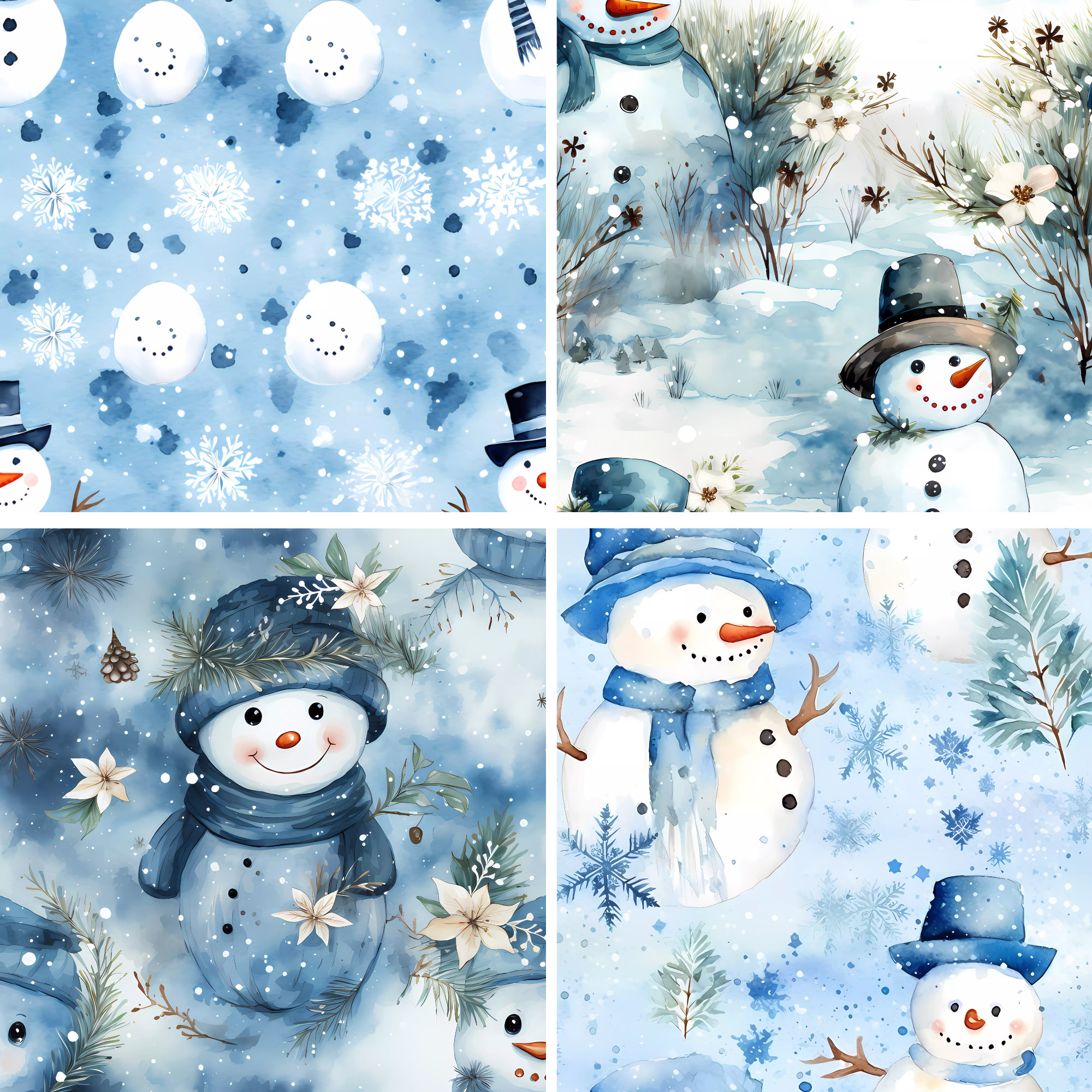Snowman Pattern, Snowman Patterns, Watercolor Snowman Pattern, Snowman ...