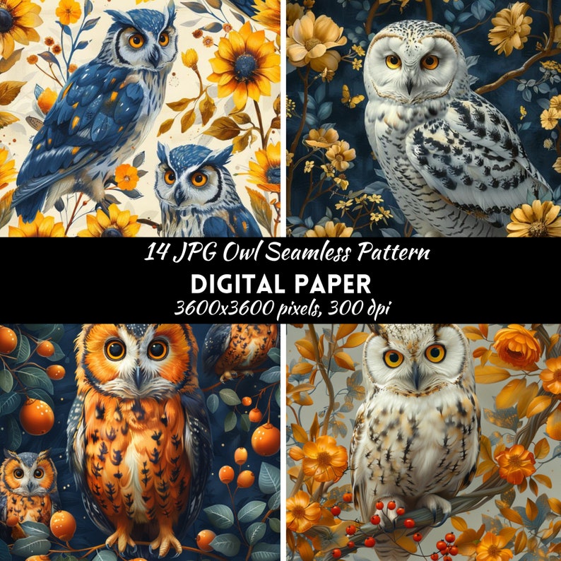 Owl Pattern Digital Paper, Owl Clipart, Owl Seamless Pattern, Owls ...