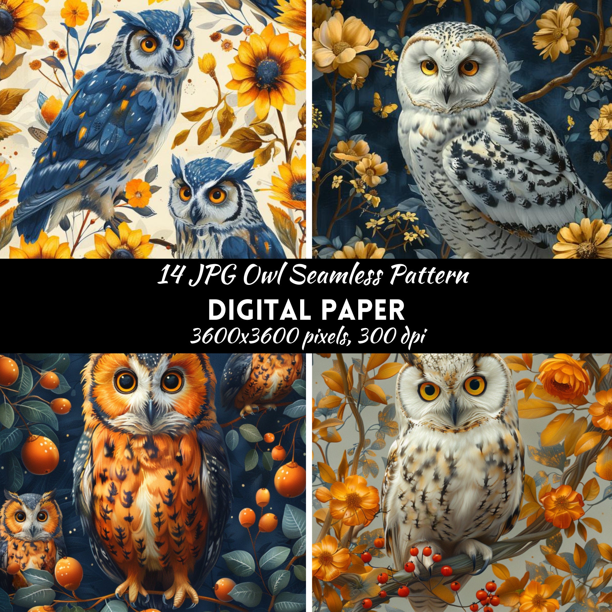 Owl Pattern Digital Paper, Owl Clipart, Owl Seamless Pattern, Owls ...
