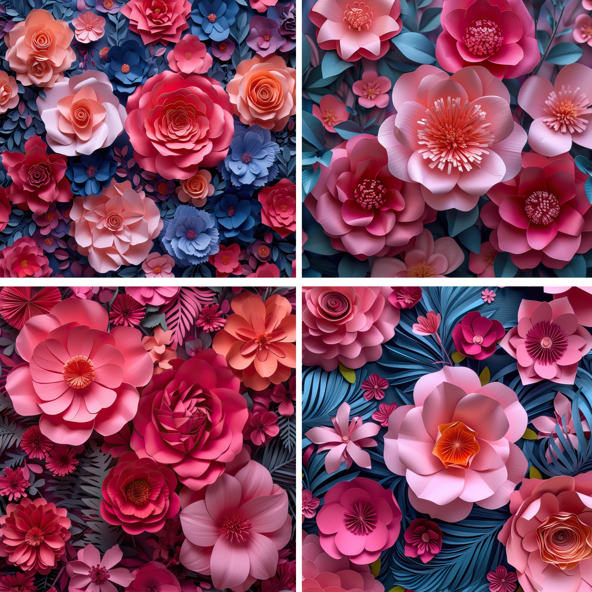 Pink Paper Flowers, Paper Flowers Seamless Pattern Digital Paper, 3D ...