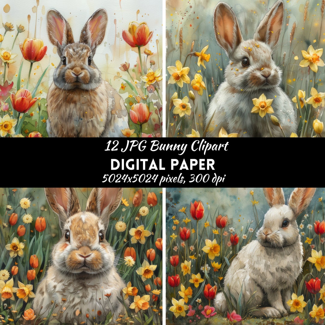 Rabbit Clipart, Bunny Clipart, Watercolor Rabbit, Watercolor Bunnies ...