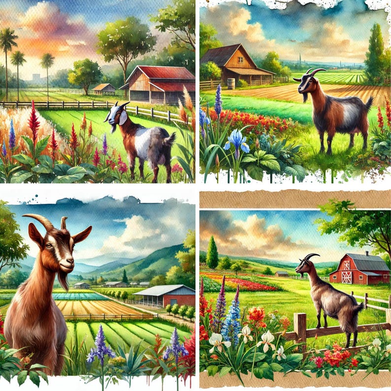 Goat Clipart, Watercolor Goat Clipart Digital Paper Commercial Use ...