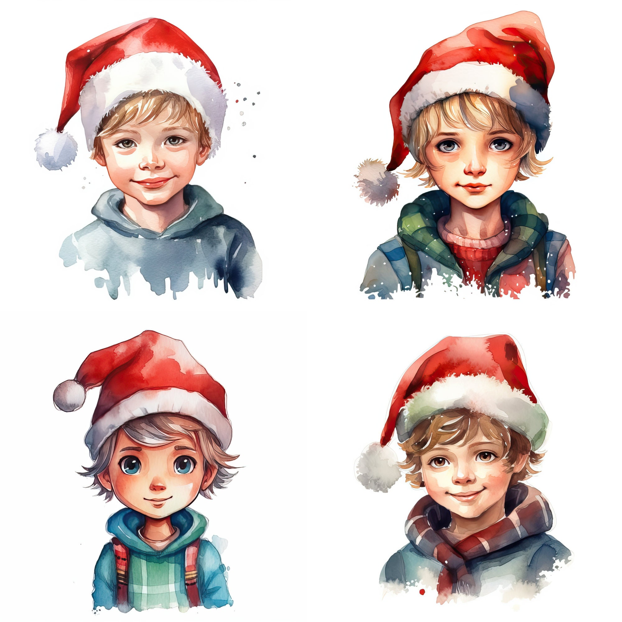 Christmas Little Boy Watercolor Clipart Bundle, Christmas Boys Clipart ...