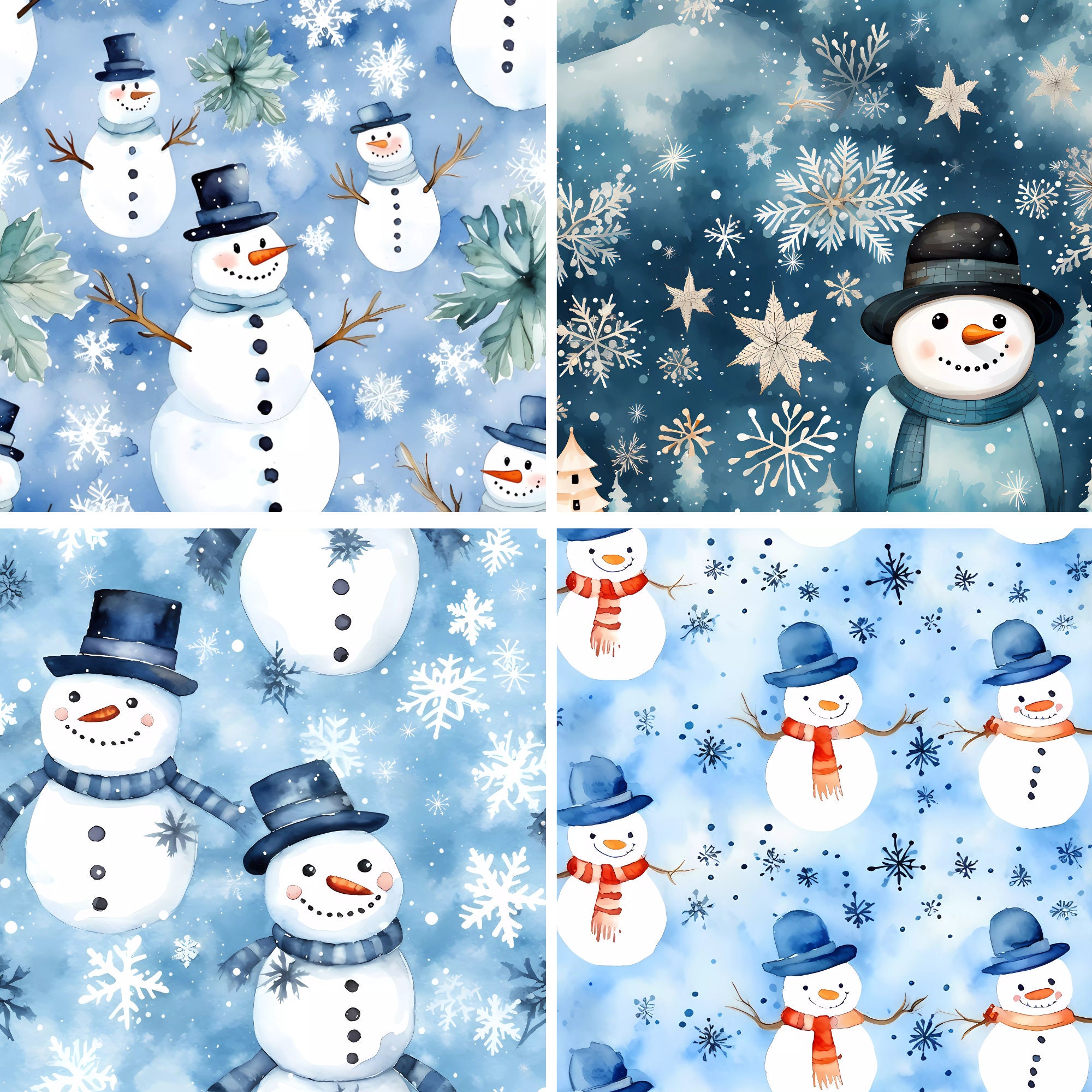 Snowman Pattern, Snowman Patterns, Watercolor Snowman Pattern, Snowman ...