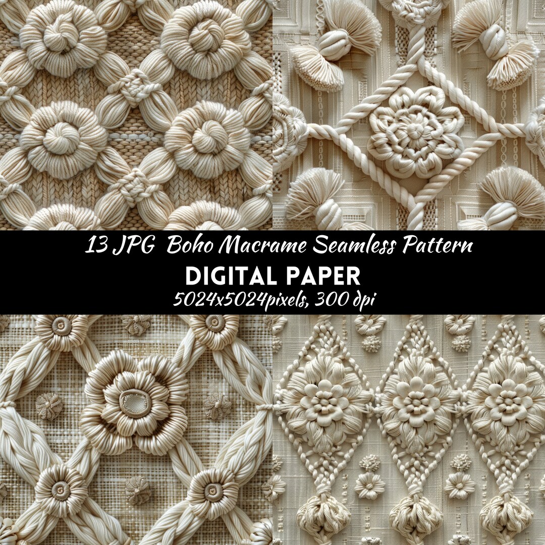 Boho Macrame Seamless Pattern Digital Paper, Instant Download ...