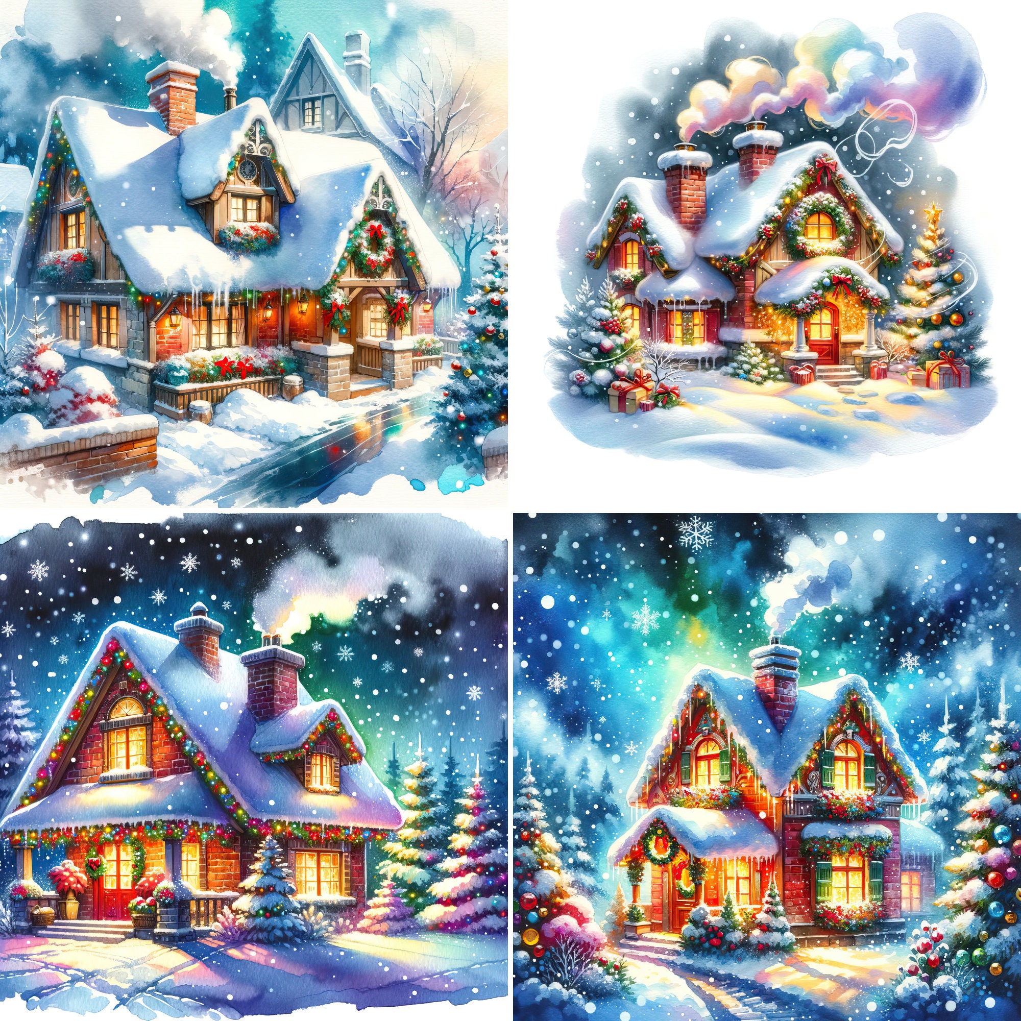 Christmas House Clipart Digital Paper, Winter House Clipart House ...