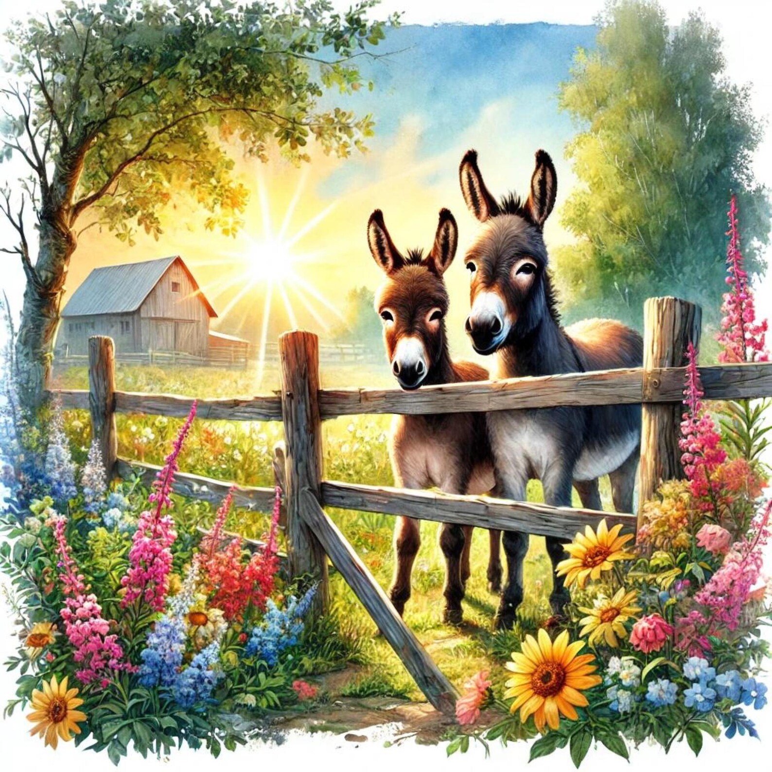 Donkey Clipart, Watercolor Donkey Clipart Digital Paper Commercial Use ...