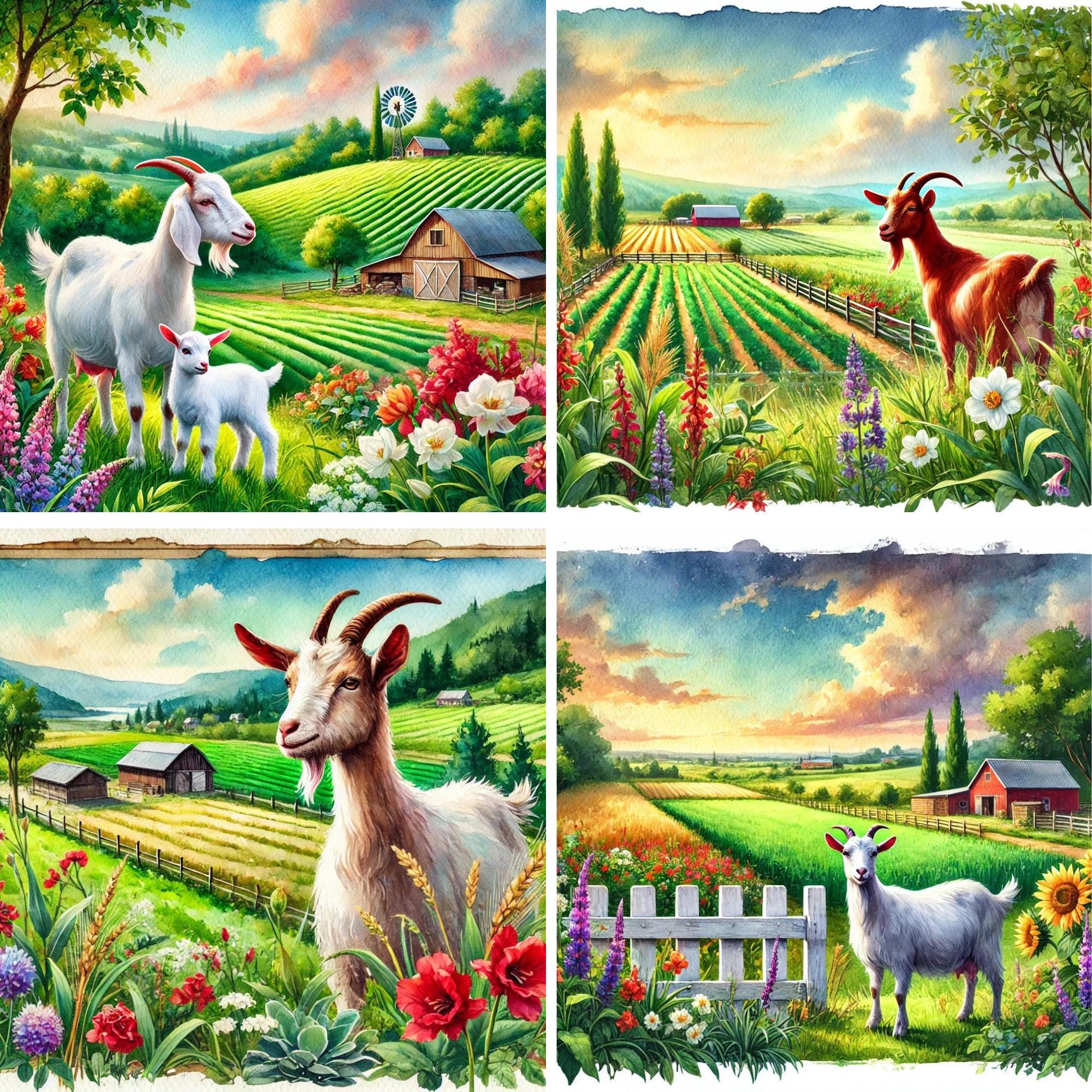 Goat Clipart, Watercolor Goat Clipart Digital Paper Commercial Use ...
