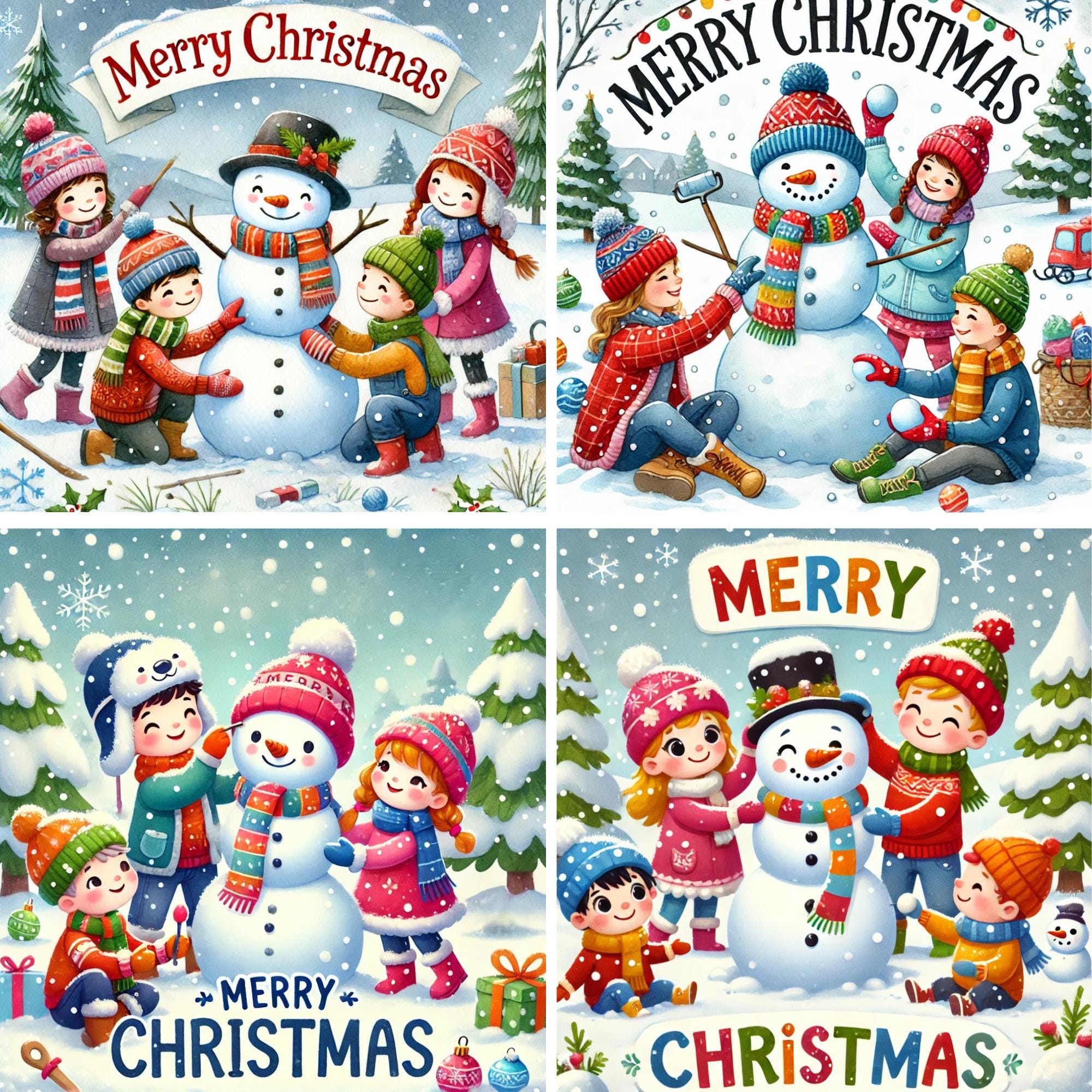 Snowman Clipart, Children Building a Snowman Clipart, Watercolor ...