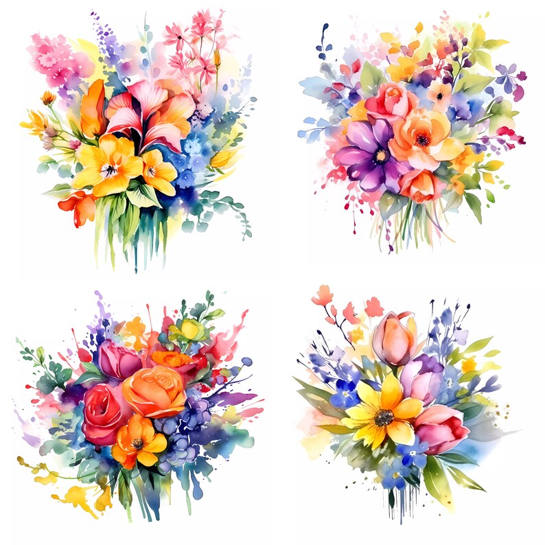 Flowers Clipart, Summer Flowers, May Flowers Clipart, Bouquet of Flower ...