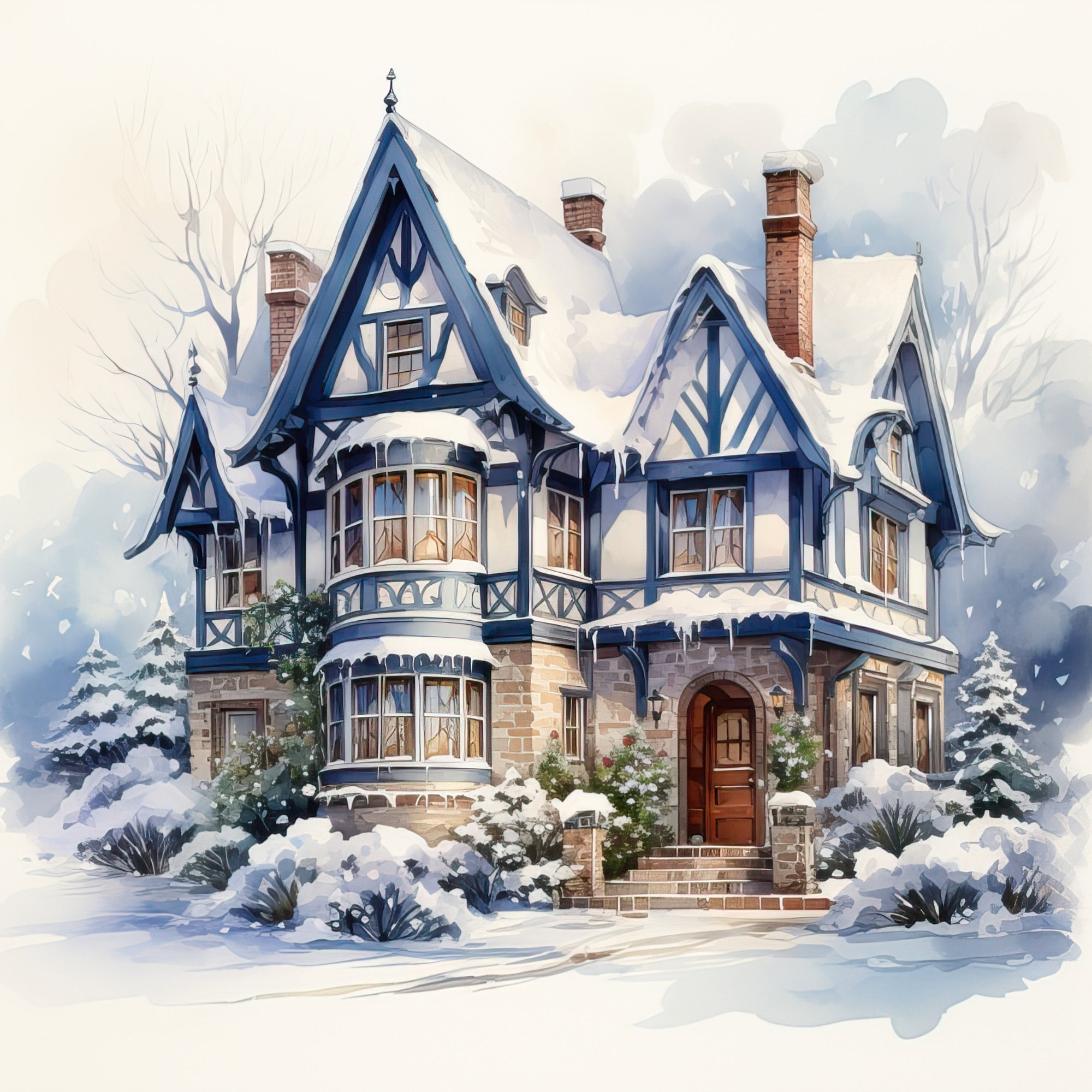Christmas House Watercolor Clipart, Winter House Clipart, Winter Cabin ...