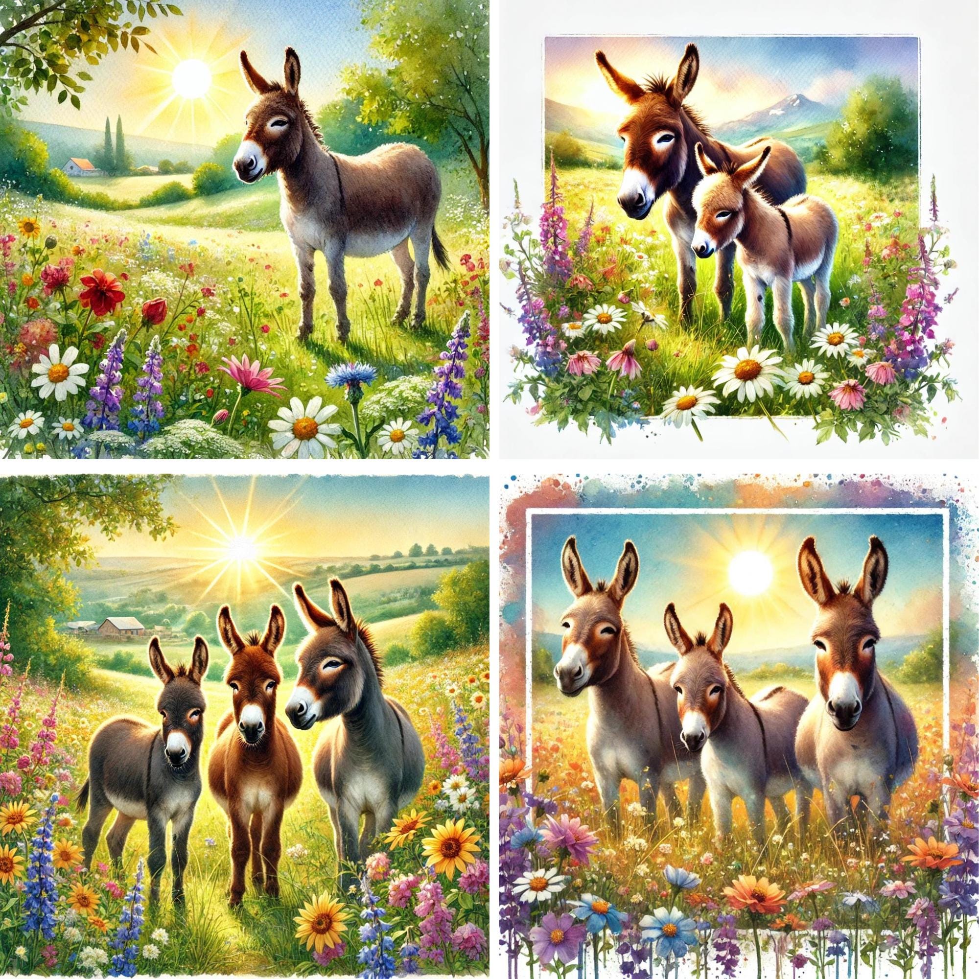 Donkey Clipart, Watercolor Donkey Clipart Digital Paper Commercial Use ...