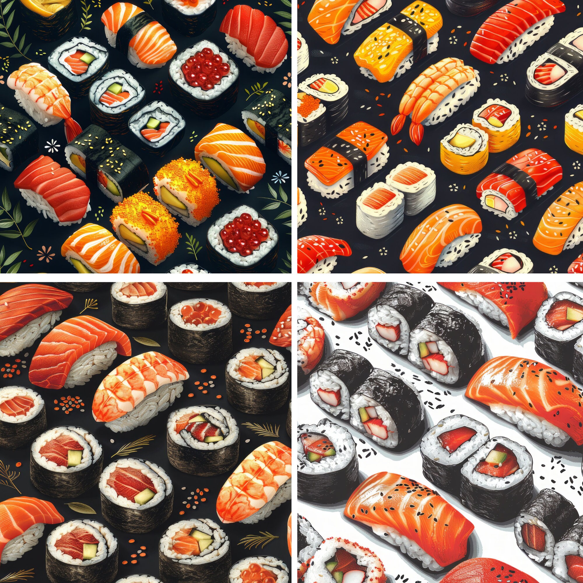 Sushi Pattern Digital Paper Instant Download Commercial Use, Seamless ...