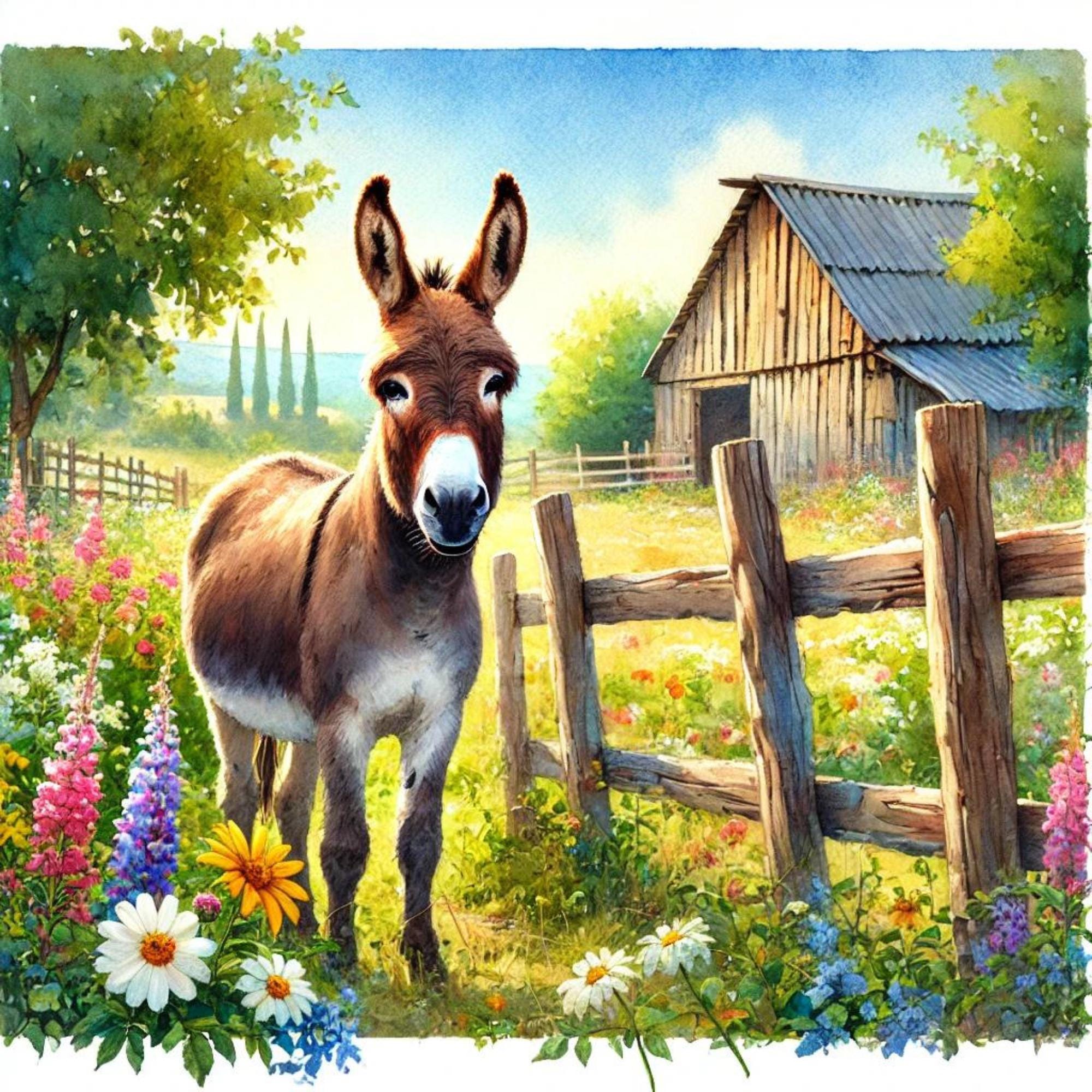 Donkey Clipart, Watercolor Donkey Clipart Digital Paper Commercial Use ...