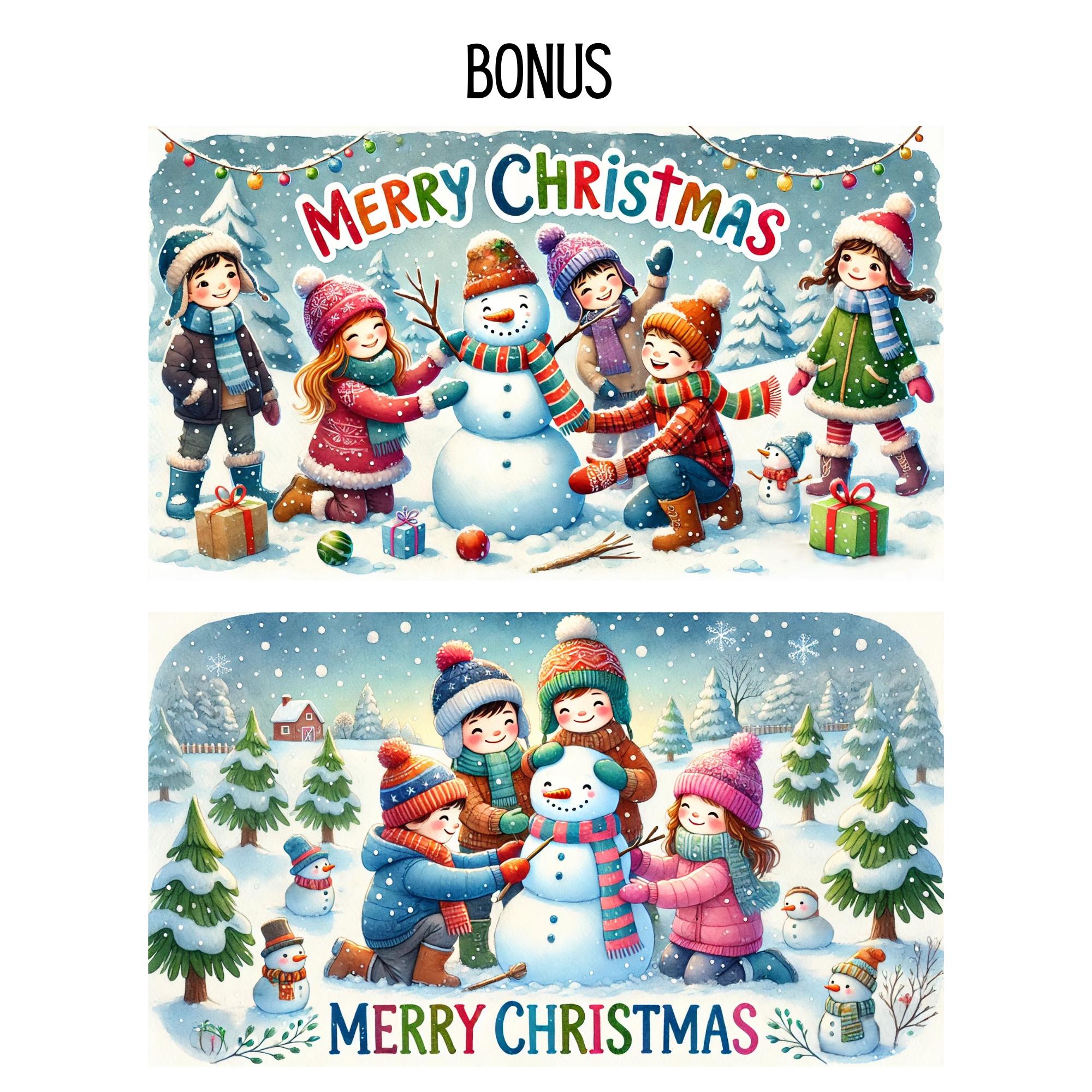 Snowman Clipart, Children Building a Snowman Clipart, Watercolor ...