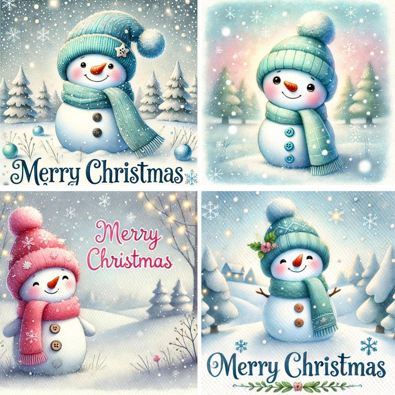 Snowman Clipart, Watercolor Snowman Clipart, Cute Snowman, Winter Scene ...