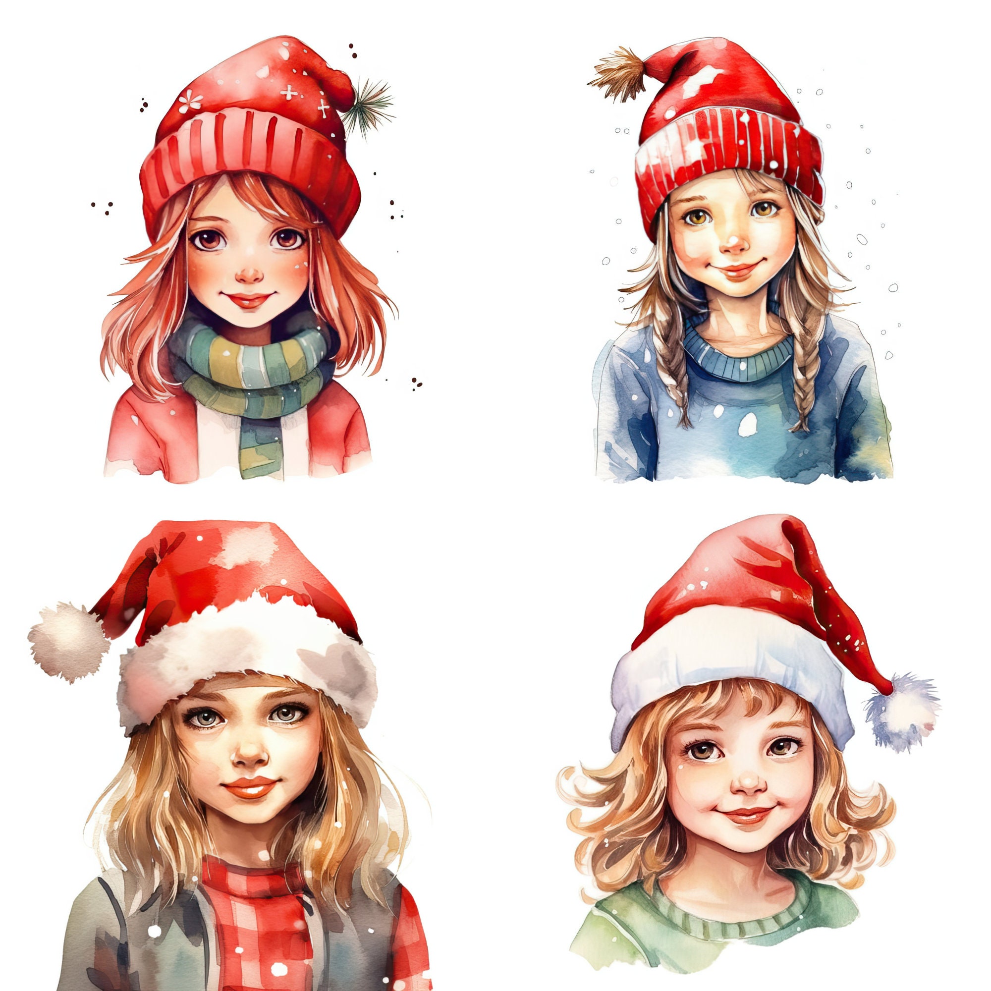Christmas Girl Clipart, Watercolor Christmas Girl, Christmas Clipart ...