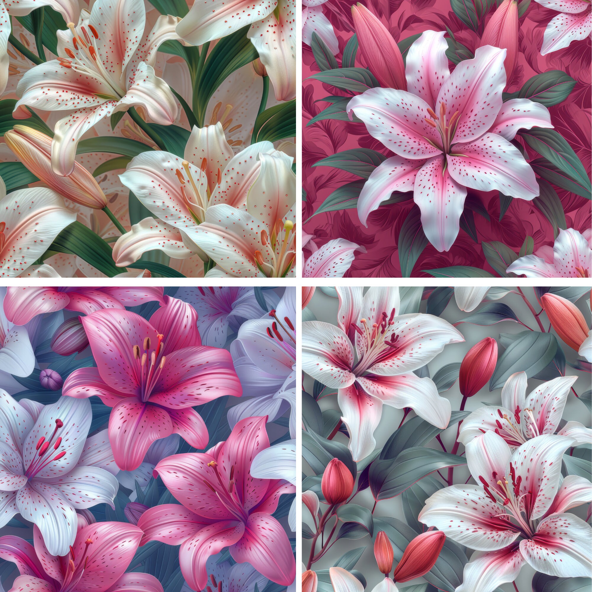 Seamless Lilies, Lily Pattern Digital Paper, Instant Download ...