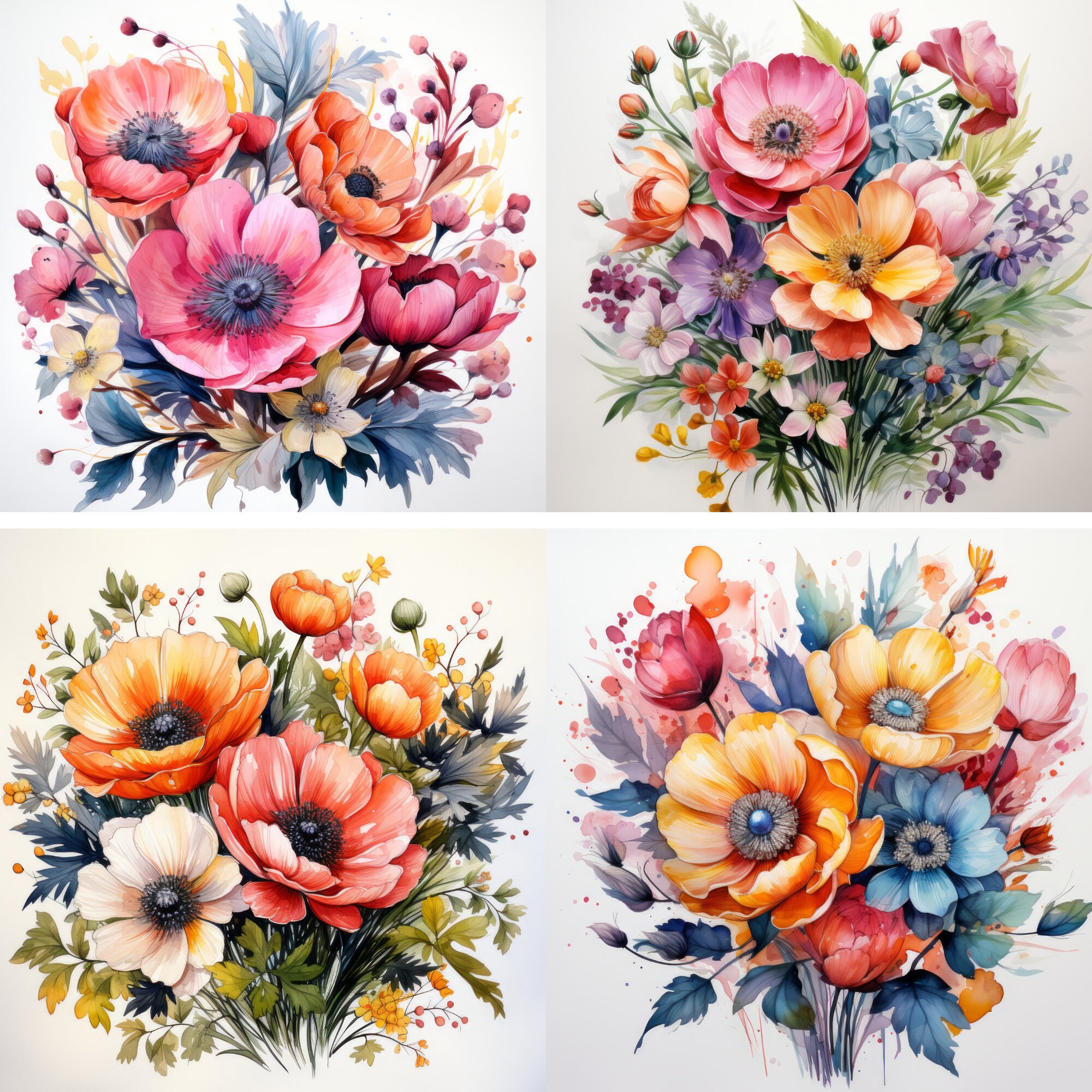 Summer Flowers Clipart Digital Paper Instant Download Commercial Use ...