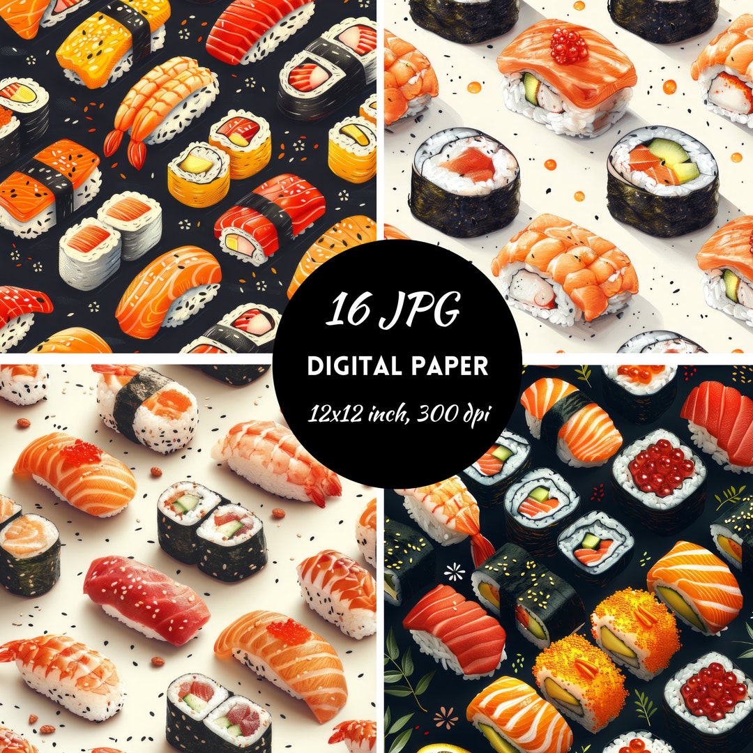 Sushi Pattern Digital Paper Instant Download Commercial Use, Seamless ...