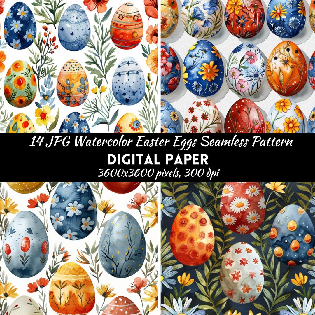 Easter Eggs Pattern Digital Paper, Watercolor Easter Eggs, Easter Eggs ...