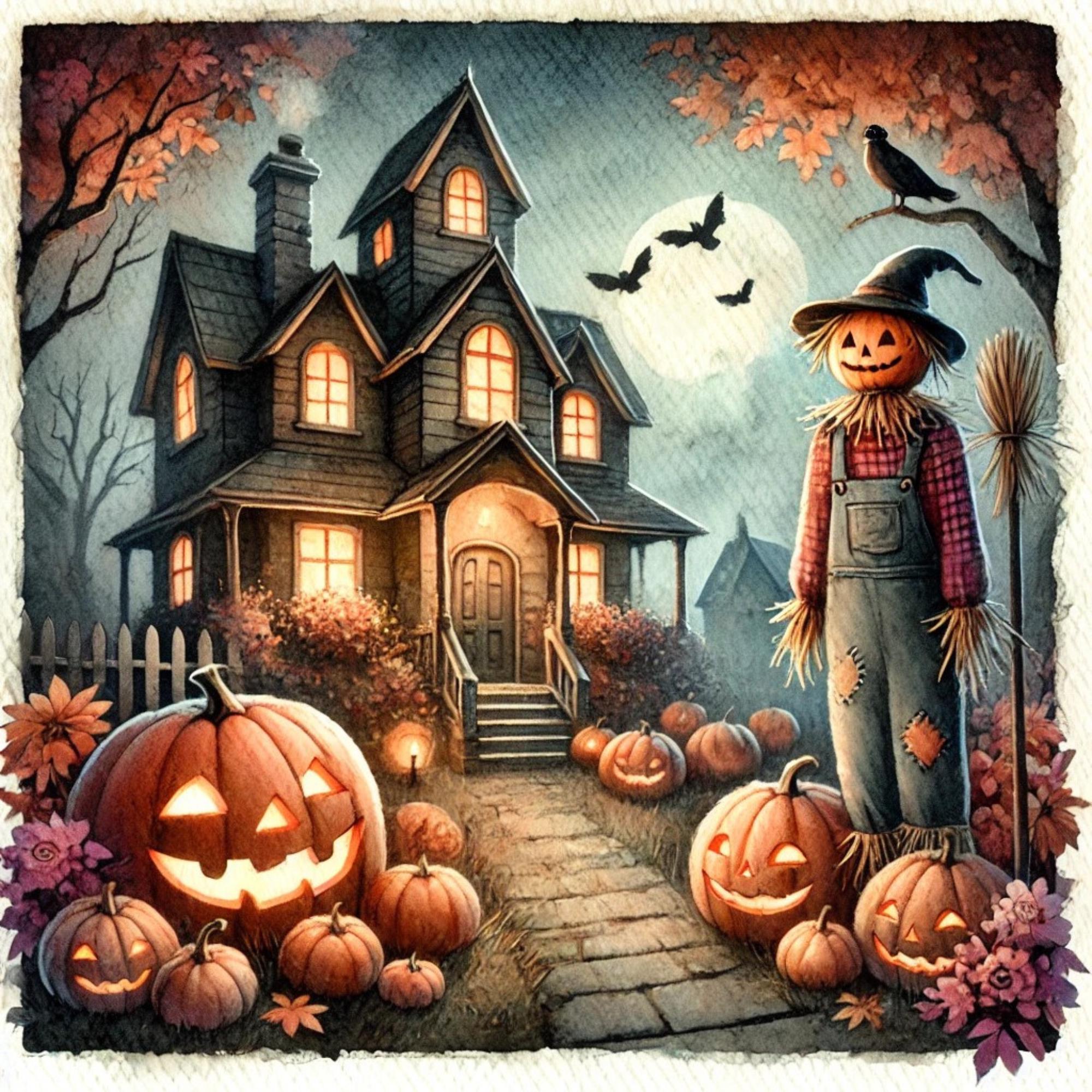Halloween Haunted House Clipart, Pumpkins Scarecrow Clipart, Halloween ...