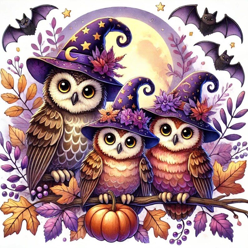Owl Witch, Halloween Owl Clipart, Owl Clipart Digital Paper Commercial ...