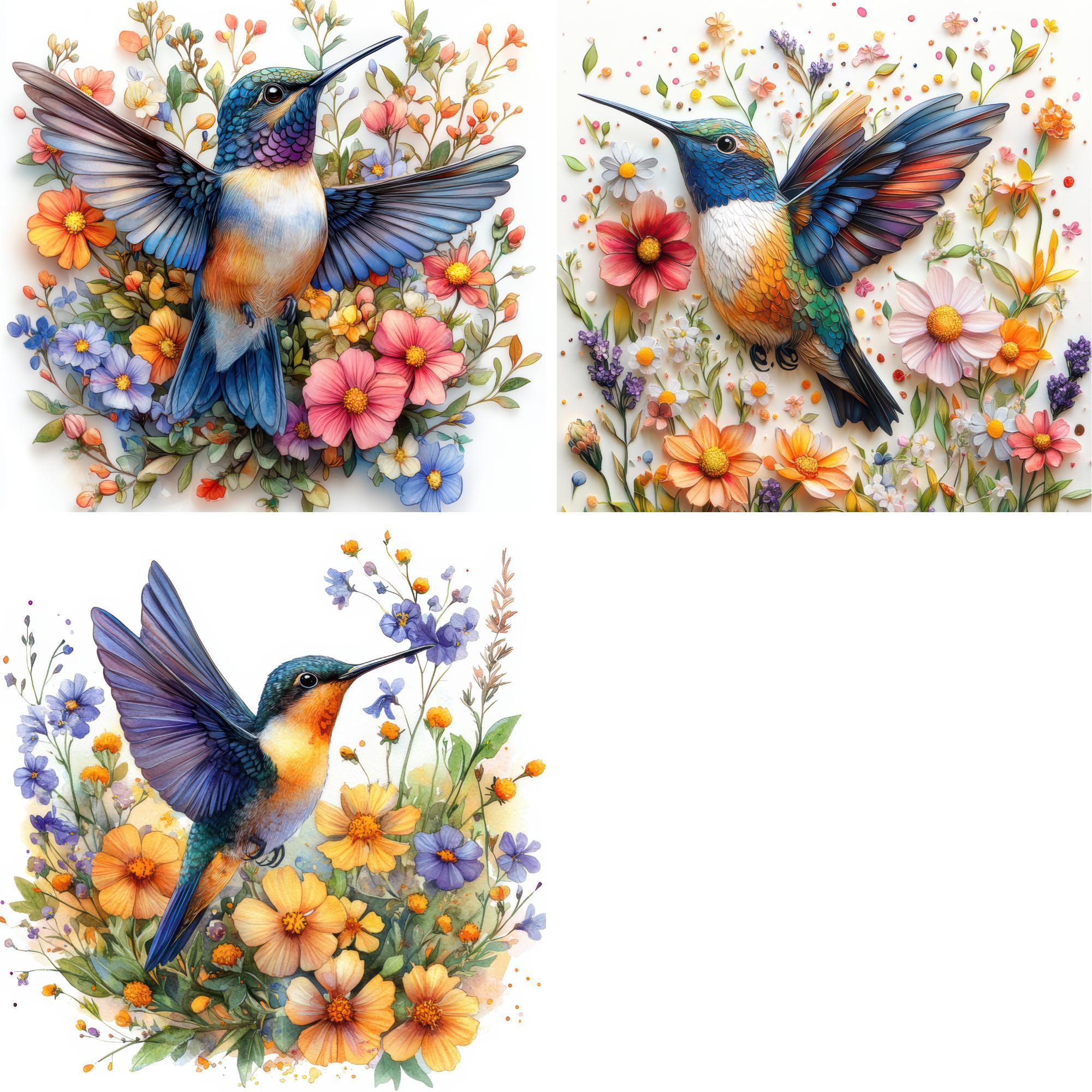Hummingbird Clipart, Hummingbird Digital Illustration Paper Card Making ...