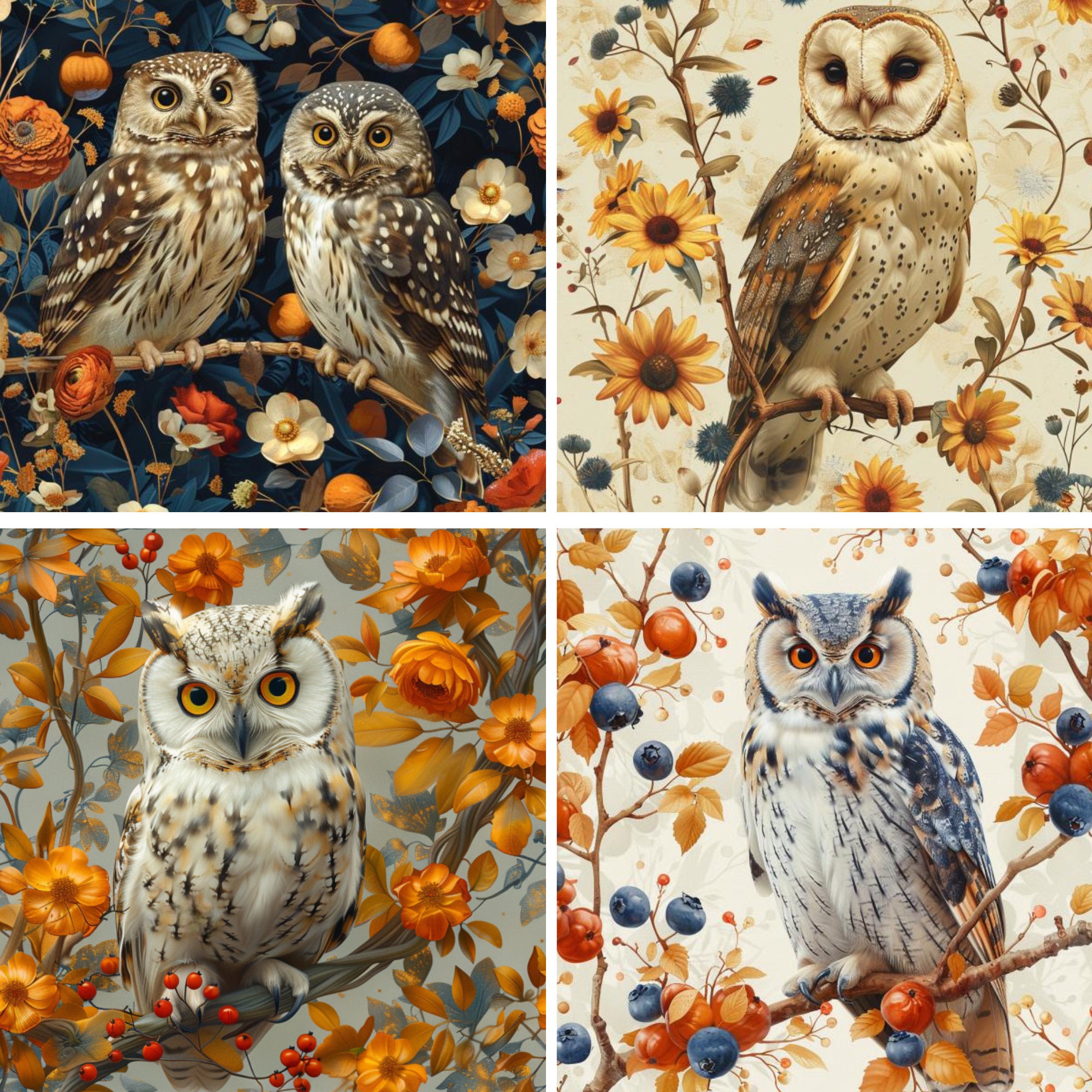 Owl Pattern Digital Paper, Owl Clipart, Owl Seamless Pattern, Owls ...