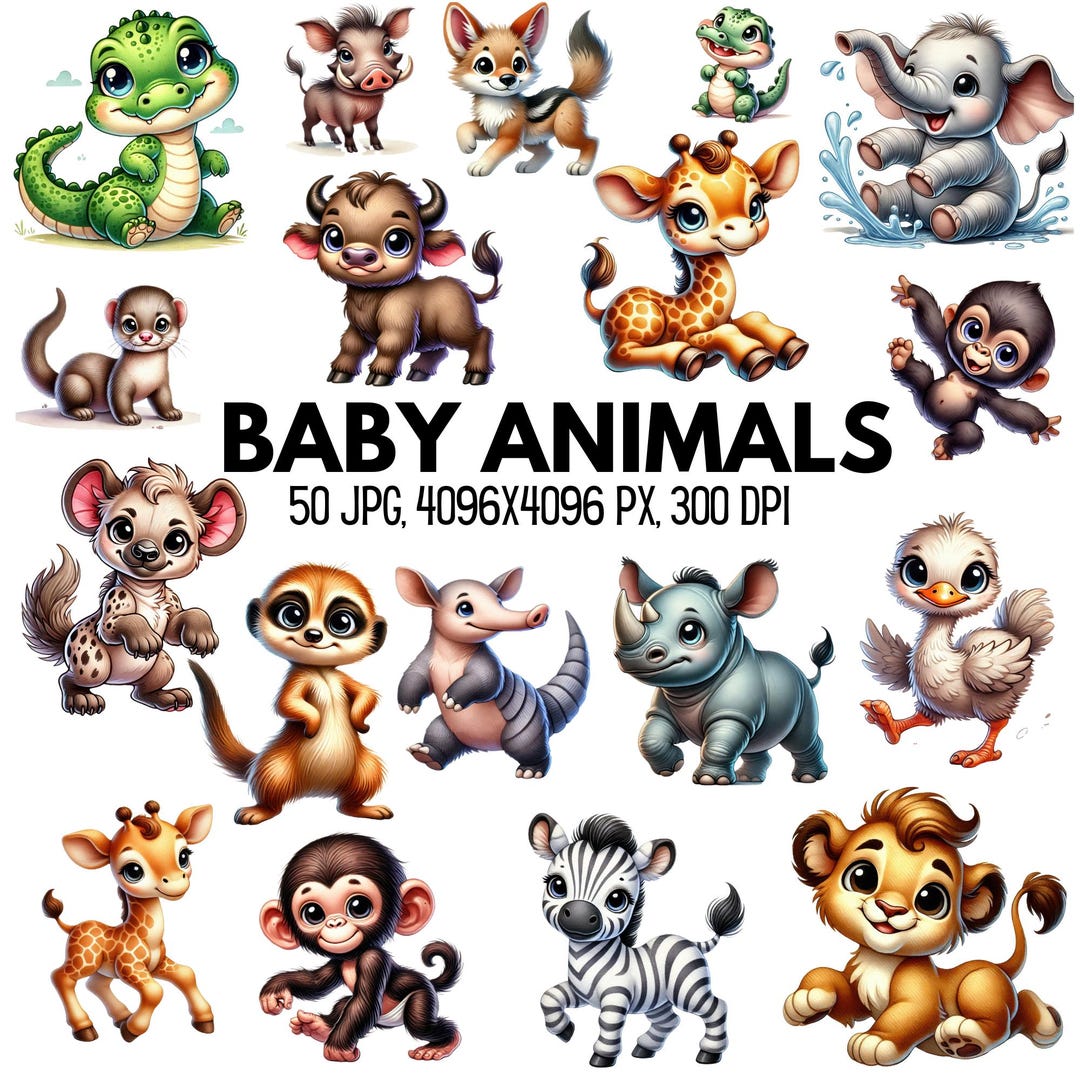 Baby Animals Clipart, Nursery Safari Animal Prints, Baby Animals ...