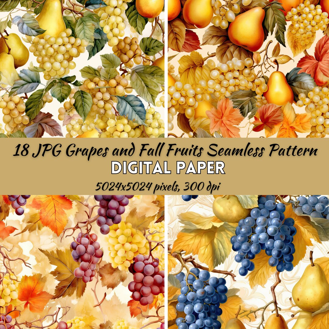 Grapes Seamless Patterns Digital Paper, Fall Fruits Seamless Patterns ...