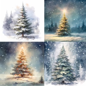 Christmas Tree Clipart, Watercolor Winter Tree Clipart, Pine Trees ...