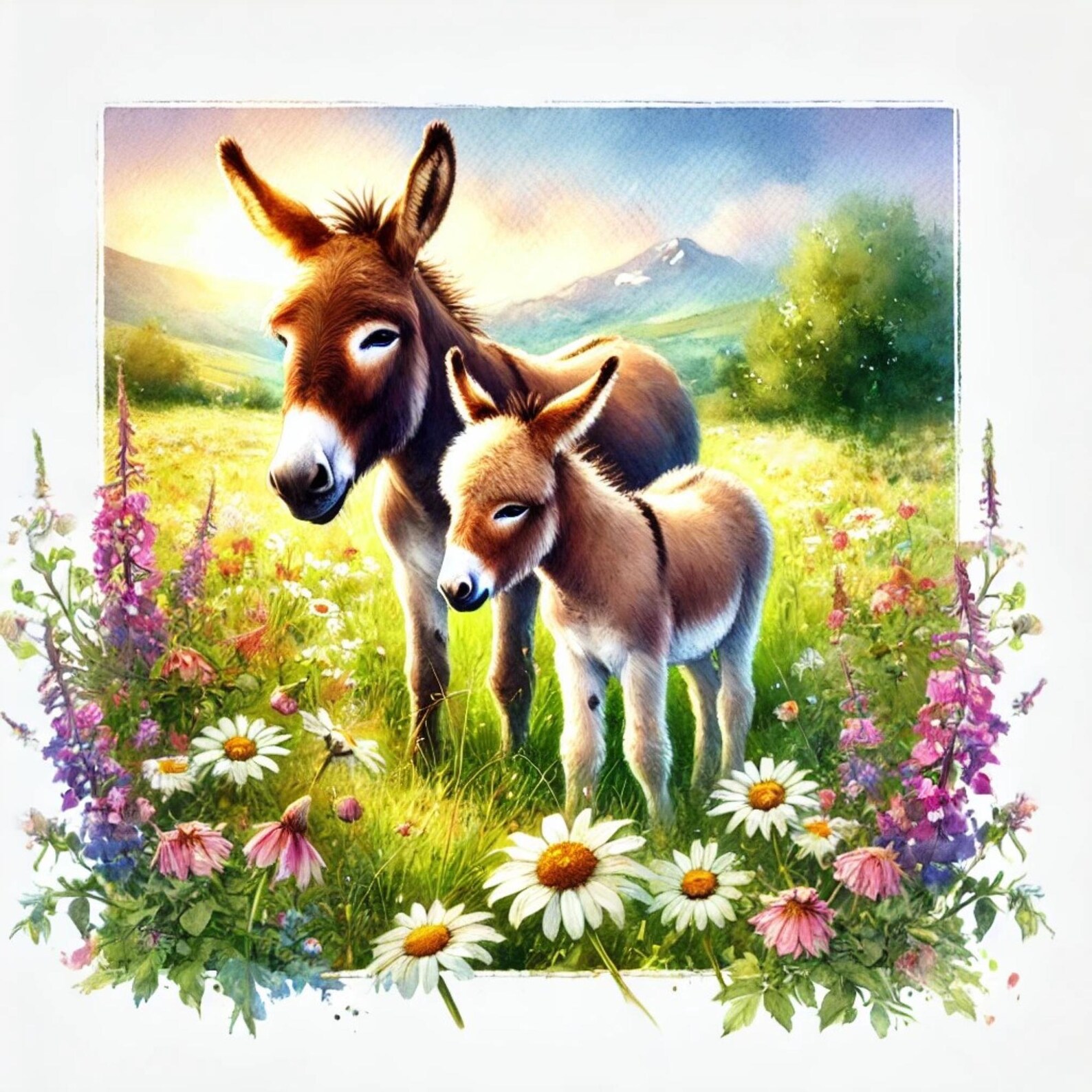 Donkey Clipart, Watercolor Donkey Clipart Digital Paper Commercial Use ...