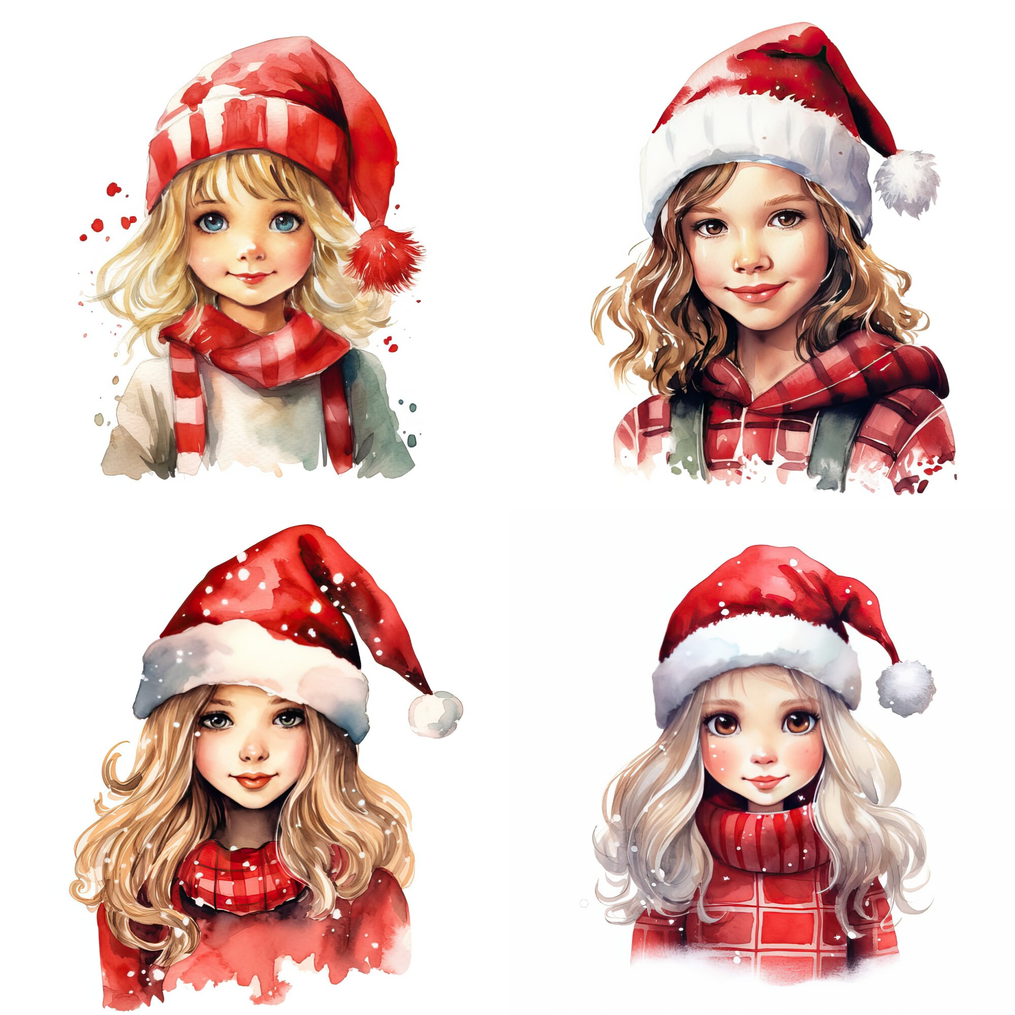 Christmas Girl Clipart, Watercolor Christmas Girl, Christmas Clipart ...