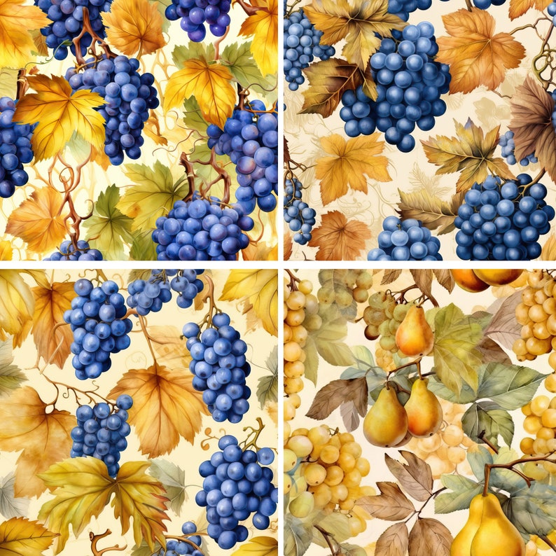 Grapes Seamless Patterns Digital Paper, Fall Fruits Seamless Patterns ...