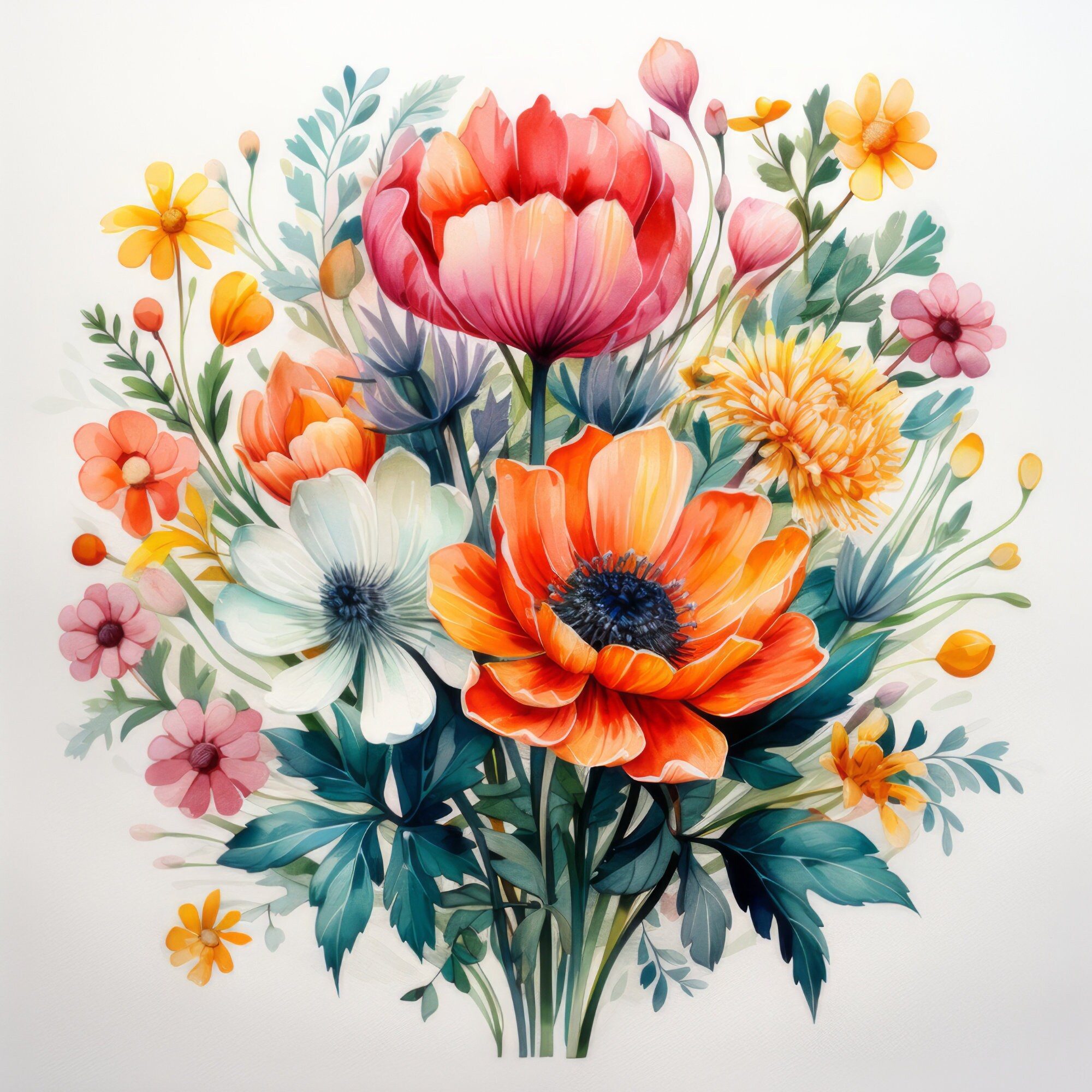 Summer Flowers Clipart Digital Paper Instant Download Commercial Use ...